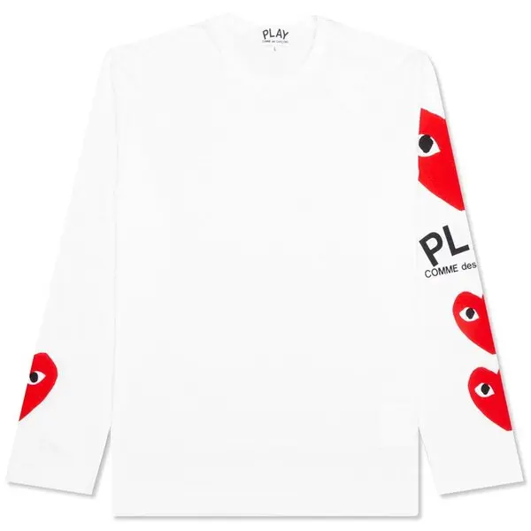 Play Comme Des Garcon Red Printed Sleeve Long Sleeve T-shirt