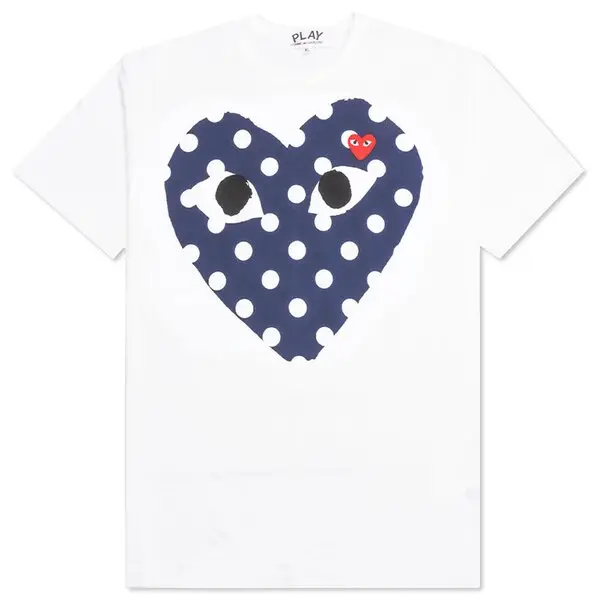 Play Comme Des Garcon Navy Polka Dot Full Heart T-shirt
