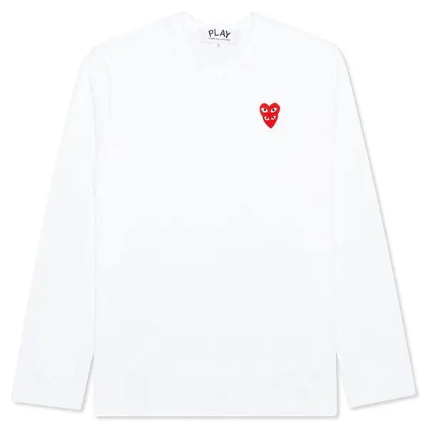 Play Comme Des Garcon Red Stacked Heart Long Sleeve T-shirt - White