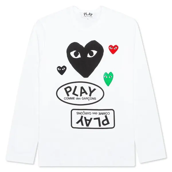 Play Comme Des Garcon Logo Long Sleeve T-shirt - White