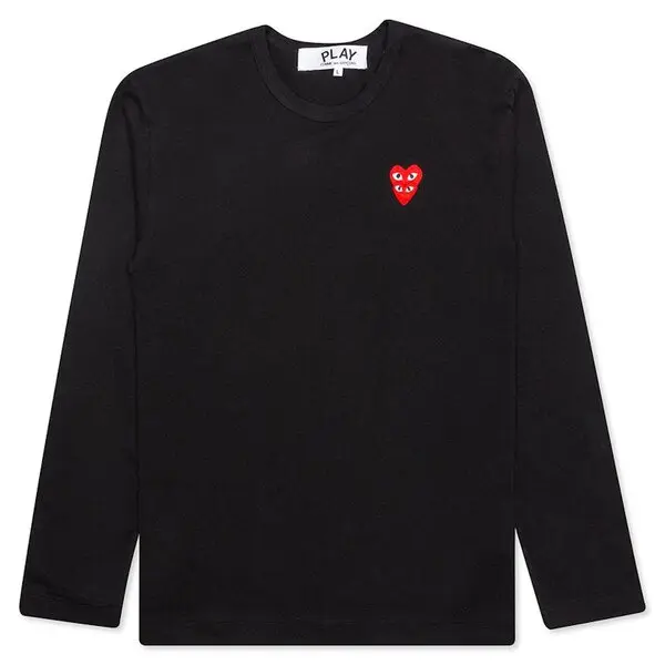 Play Comme Des Garcon Red Stacked Heart Long Sleeve T-shirt - Black