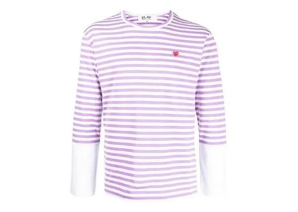 Play Comme Des Garcon Embroidered Logo Striped Longsleeve Tee Shirt