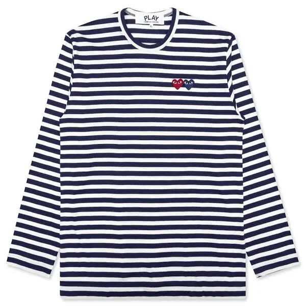 Play Comme Des Garcon Double Heart Striped Long Sleeve T-shirt