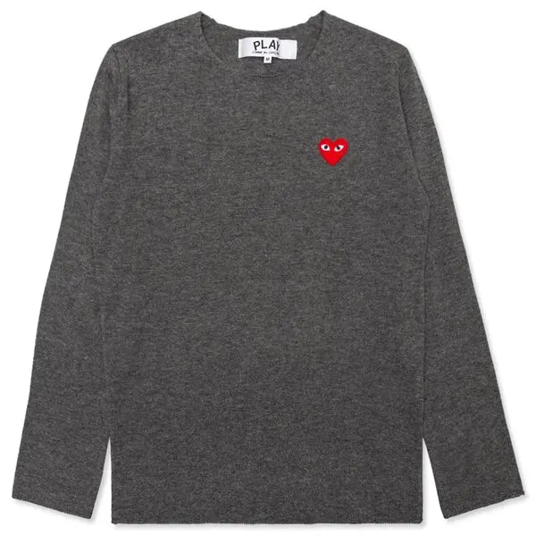 Play Comme Des Garcon Red Heart Crewneck Sweatshirt - Grey