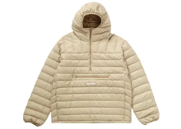 Supreme Micro Down Half Zip Hooded Pullover - Tan