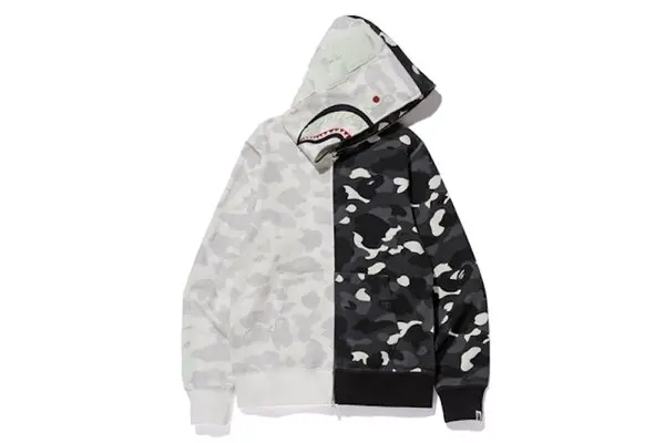 BAPE City Camo Half Shark Full Zip Hoodie - White/black