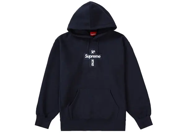 Supreme Cross Box Logo Hooded Sweatshirt - Navy Blue