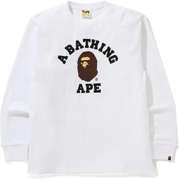 BAPE College Long Sleeve Tee Shirt - White