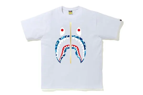 BAPE Abc Camo Shark Tee Shirt - White/blue/gold
