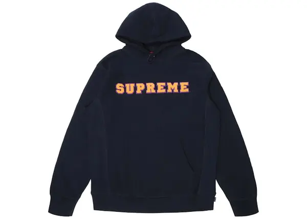 Supreme Cord Collegiate Logo Hooded Sweatshirt - Navy Blue
