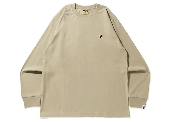 BAPE Ape Head One Point Online Exclusive Long Sleeve Tee Shirt - Beige