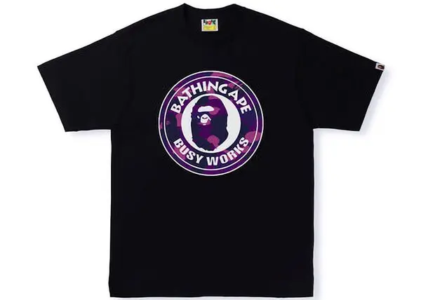 BAPE Camo Busy Works Tee Shirt - Black Double Purple