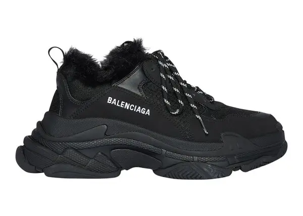 Balenciaga Triple S Fake Fur Sneakers - Black