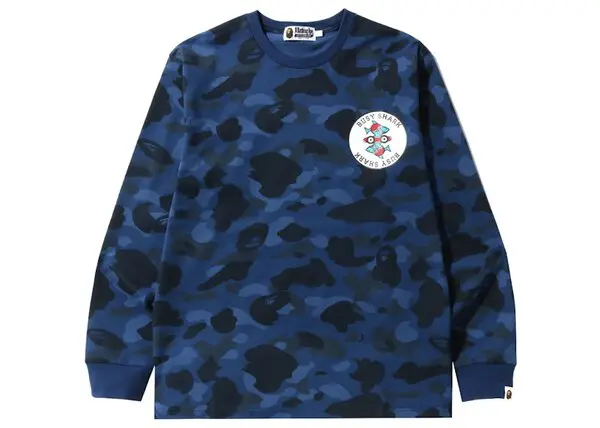 BAPE Camo Busy Shark Long Sleeve Tee Shirt - Navy Blue