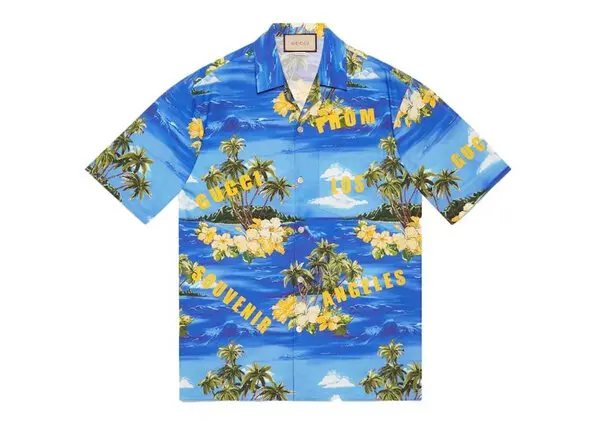 Gucci Printed Cotton Poplin Bowling Shirt - Blue/green/yellow