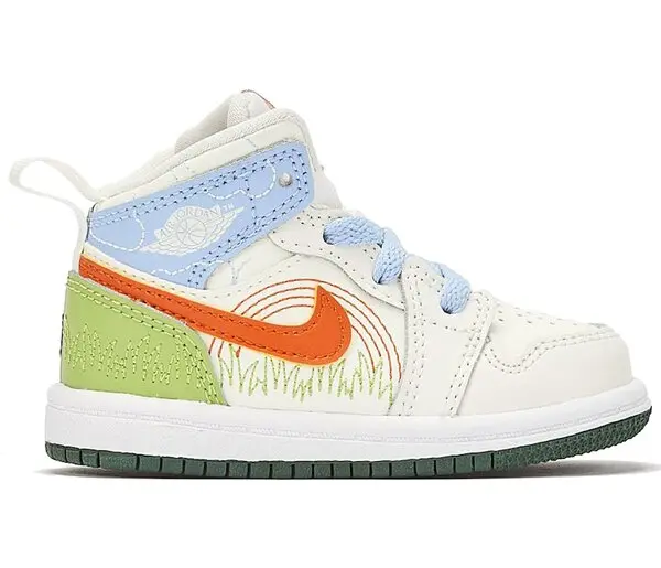 JORDAN 1 Mid Se Stitch Sneakers - Sail/psychic Blue/vivid Green