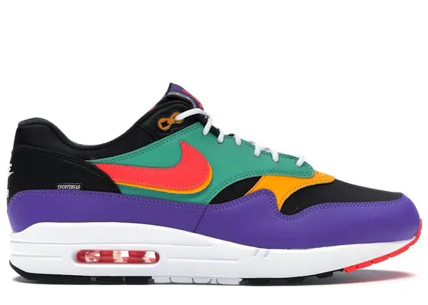 Nike Air Max 1 Windbreaker Sneakers - Black/flash Crimson/kinetic Green
