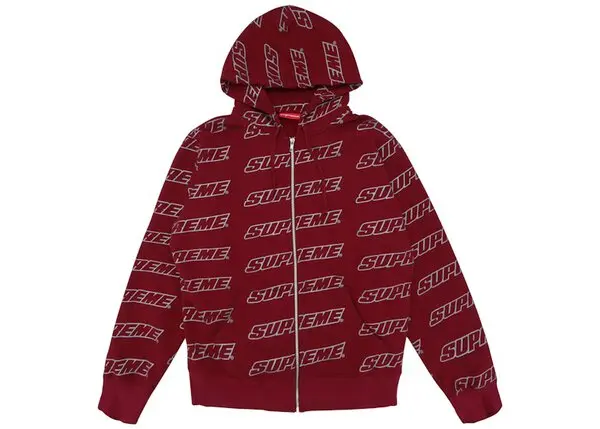 Supreme Repeat Zip Up Hooded Sweatshirt - Cardinal