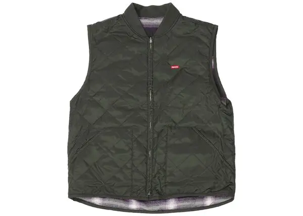 Supreme Reversible Shadow Plaid Vest - Dark Green
