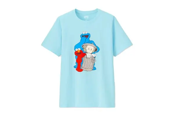 KAWS X Uniqlo X Sesame Street Companion Trash Can Tee - Light Blue