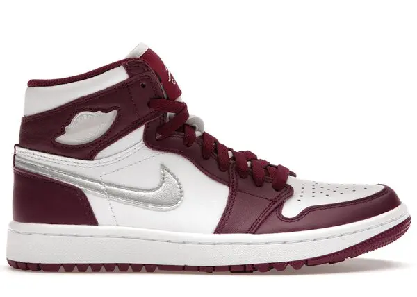 JORDAN 1 Retro High Golf Sneakers - White/bordeaux/metallic Silver