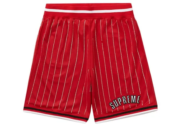 Supreme Rhinestone Stripe Basketball Short - Red