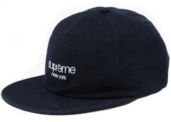 Supreme Napped Canvas 6-panel Cap With Classic Logo - Navy Blue