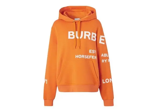 Burberry Horseferry Print Cotton Hoodie - Orange/white