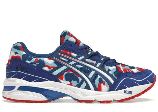 Asics Gel-1090 A Bathing Ape France Camo Sneakers - Blue/red/white