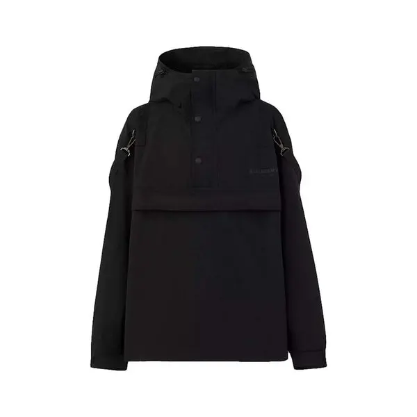 Burberry Logo Print Oversized Windbreaker Jacket - Black