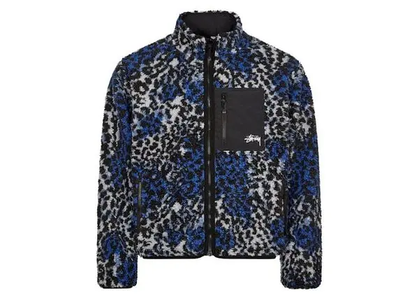 StÜssy Sherpa Reversible Jacket - Blue Leopard