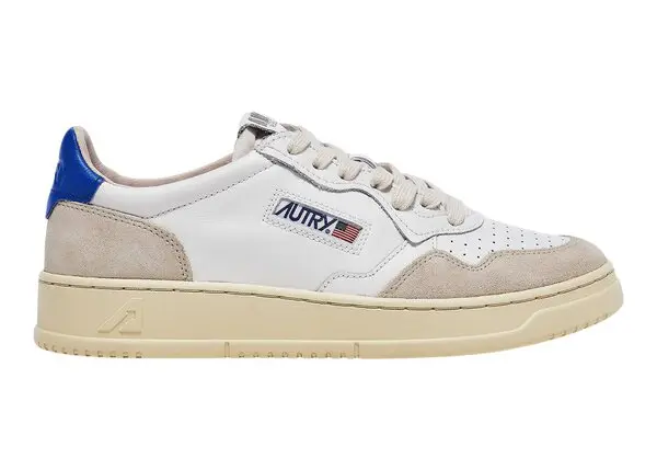 AUTRY Medalist Leather Suede Low Sneakers - White/azure/beige