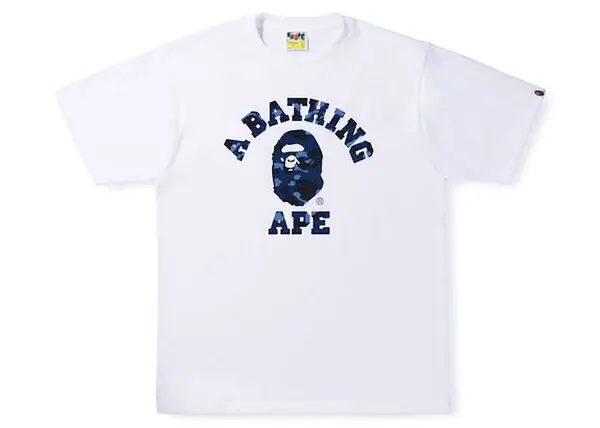 BAPE Camo College Tee Shirt - White Navy Blue