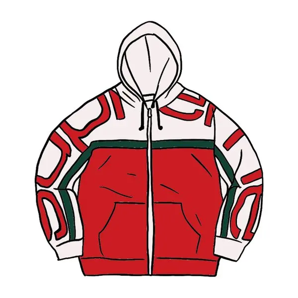 Supreme Big Logo Paneled Zip Up Hoodie - Red