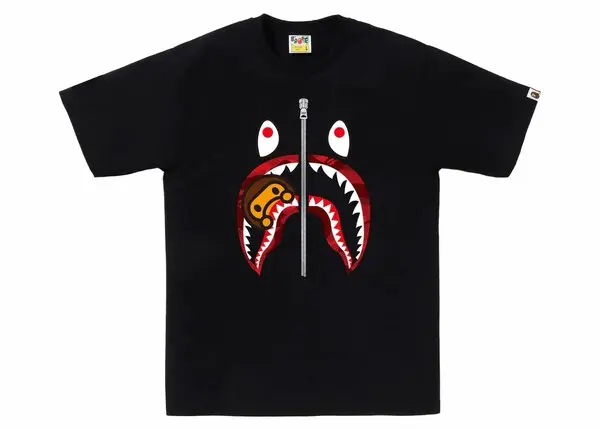 BAPE Camo Milo Shark Tee Shirt - Black/red