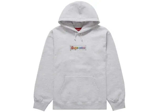 Supreme Bling Box Logo Hooded Sweatshirt - Ash Grey