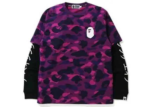 BAPE Camo Katakana Layered Long Sleeve Tee Shirt - Purple