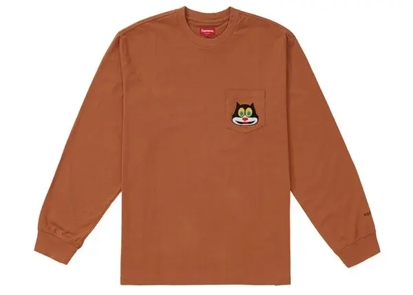 Supreme Cat Long Sleeve Pocket Tee Shirt - Rust