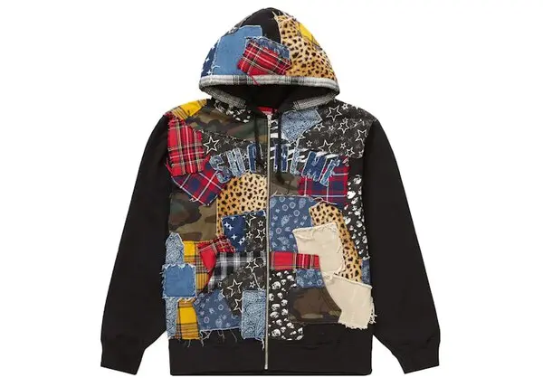 Supreme Patchwork Zip Up Hooded Sweatshirt - Black