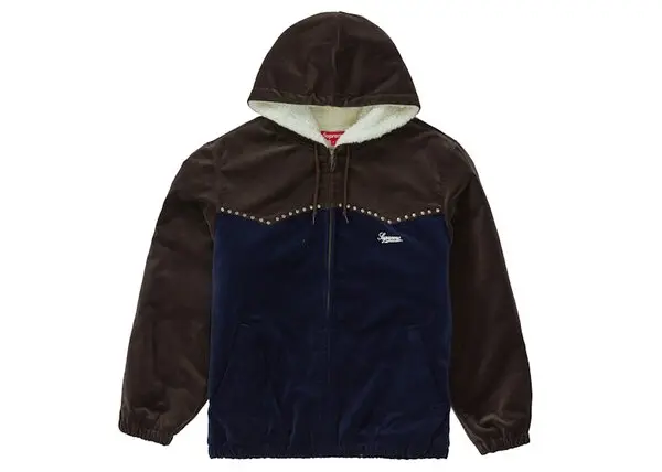 Supreme Studded Velvet Hooded Work Jacket - Navy Blue
