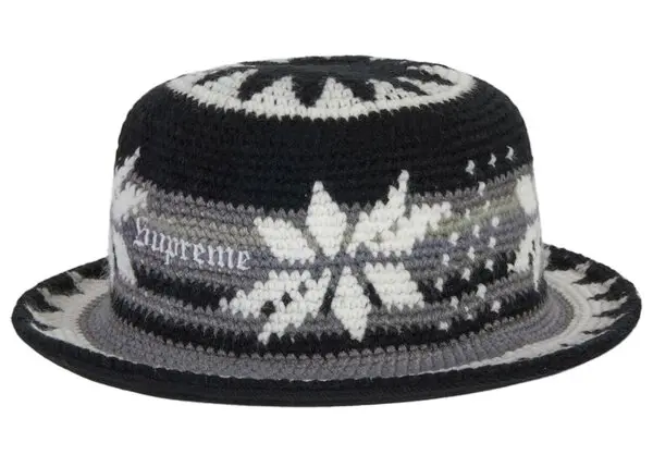 Supreme Snowflake Crochet Crusher Hat - Black