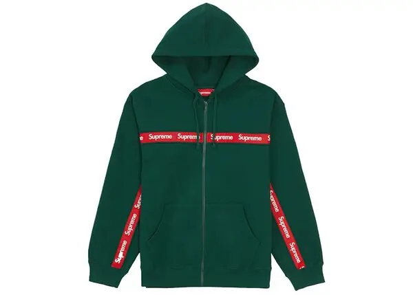 Supreme Text Stripe Zip Up Hooded Sweatshirt - Dark Green