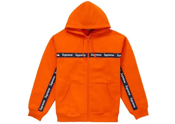 Supreme Text Stripe Zip Up Hooded Sweatshirt - Orange
