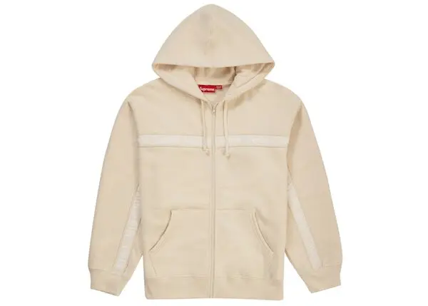 Supreme Text Stripe Zip Up Hooded Sweatshirt - Natural