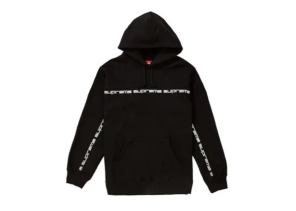 Supreme Text Stripe Hooded Sweatshirt - Black