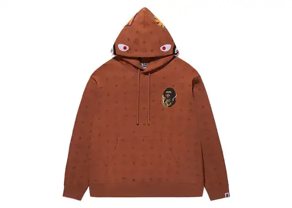 トップス A BATHING APE x MCM Shark Pullover Authentic a bathing ape bape x MCM shark pullover hoodie brown