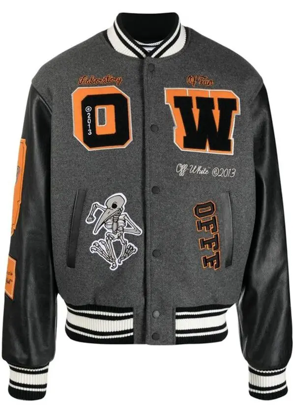 Off-White Patch Embellished Varsity Bomber Jacket