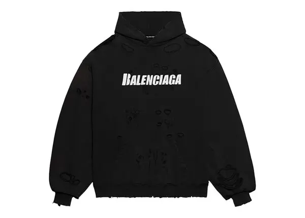 Balenciaga Caps Destroyed Oversize Fit Hoodie - Black/white