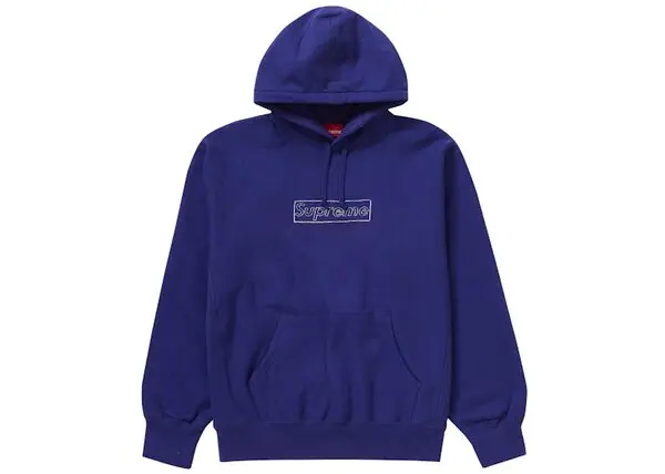 Supreme Kaws Chalk Logo Hooded Sweatshirt - Washed Navy Blue