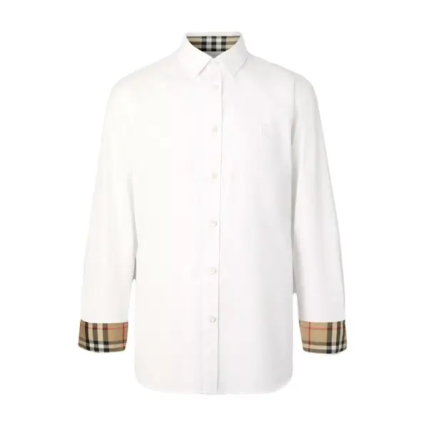 Burberry Slim Fit Monogram Motif Stretch Cotton Poplin Shirt - White